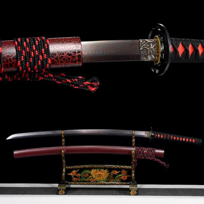 Katana acier de damas rouge et noir | Katana